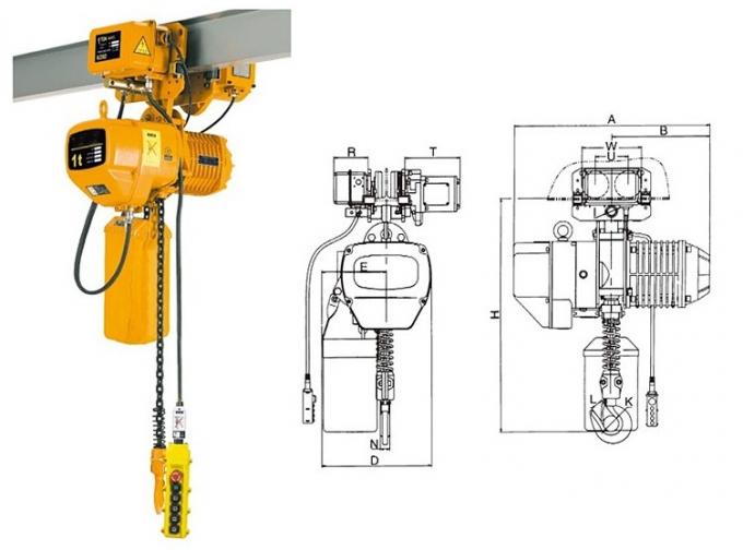 2000kg Low Headroom Chain Hoist Yellow Color Compact High Safety ...
