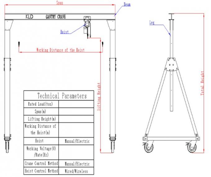 Warehouse Use Mini Portable Aluminum Gantry Crane With Hand Chain Block